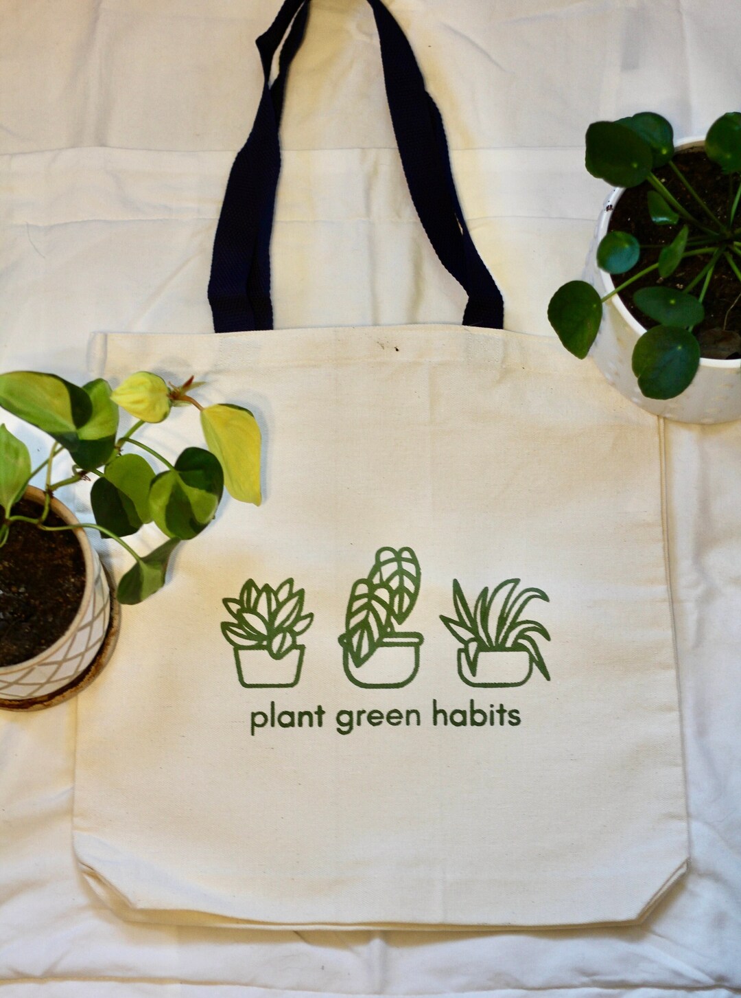 Plant Green Habits Tote Bag Canvas Bag Screenprinted Bag Ecofriendly ...