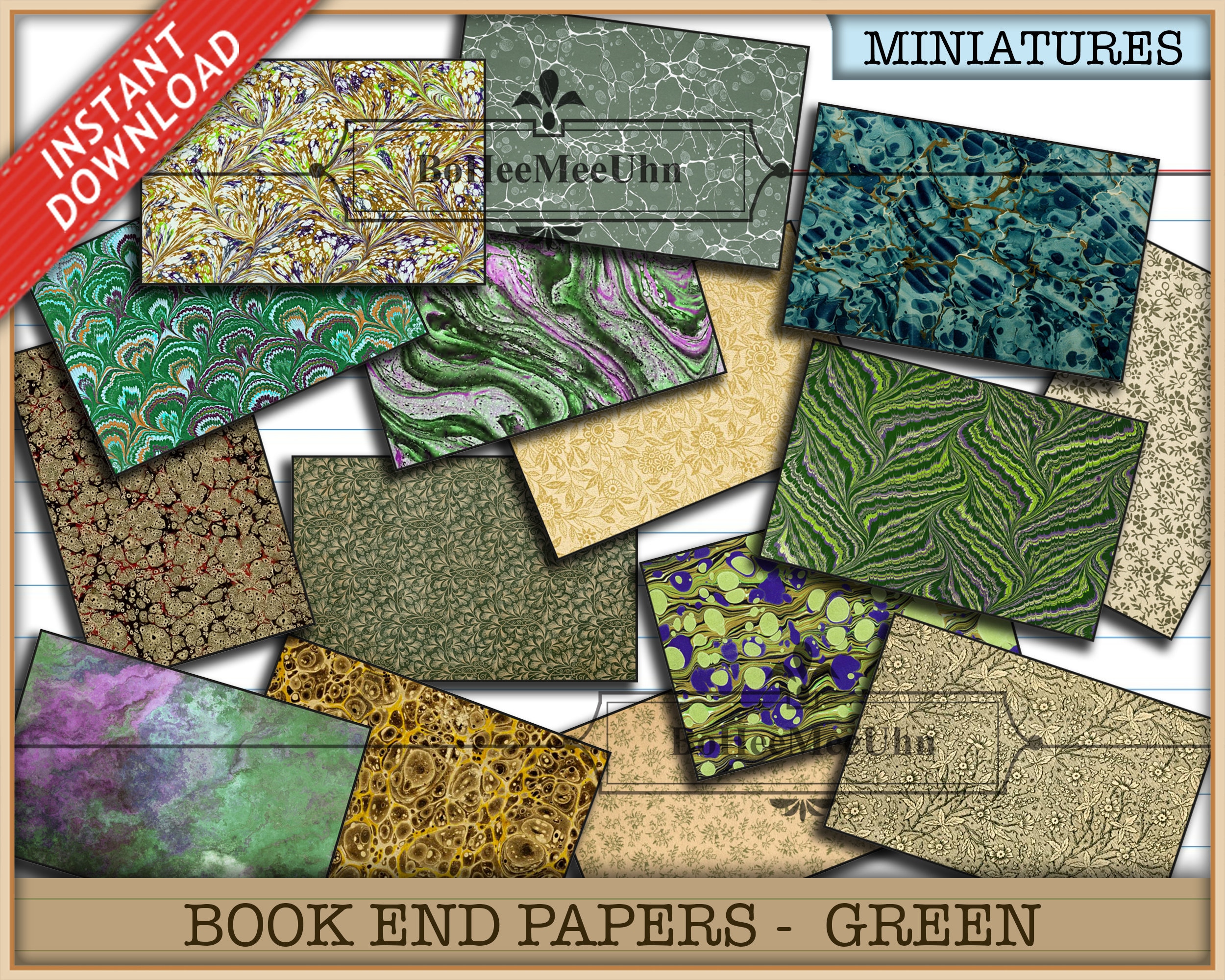 Classic Book End Papers Green 1:24 12th & 6th Scale. Marbled. - Etsy