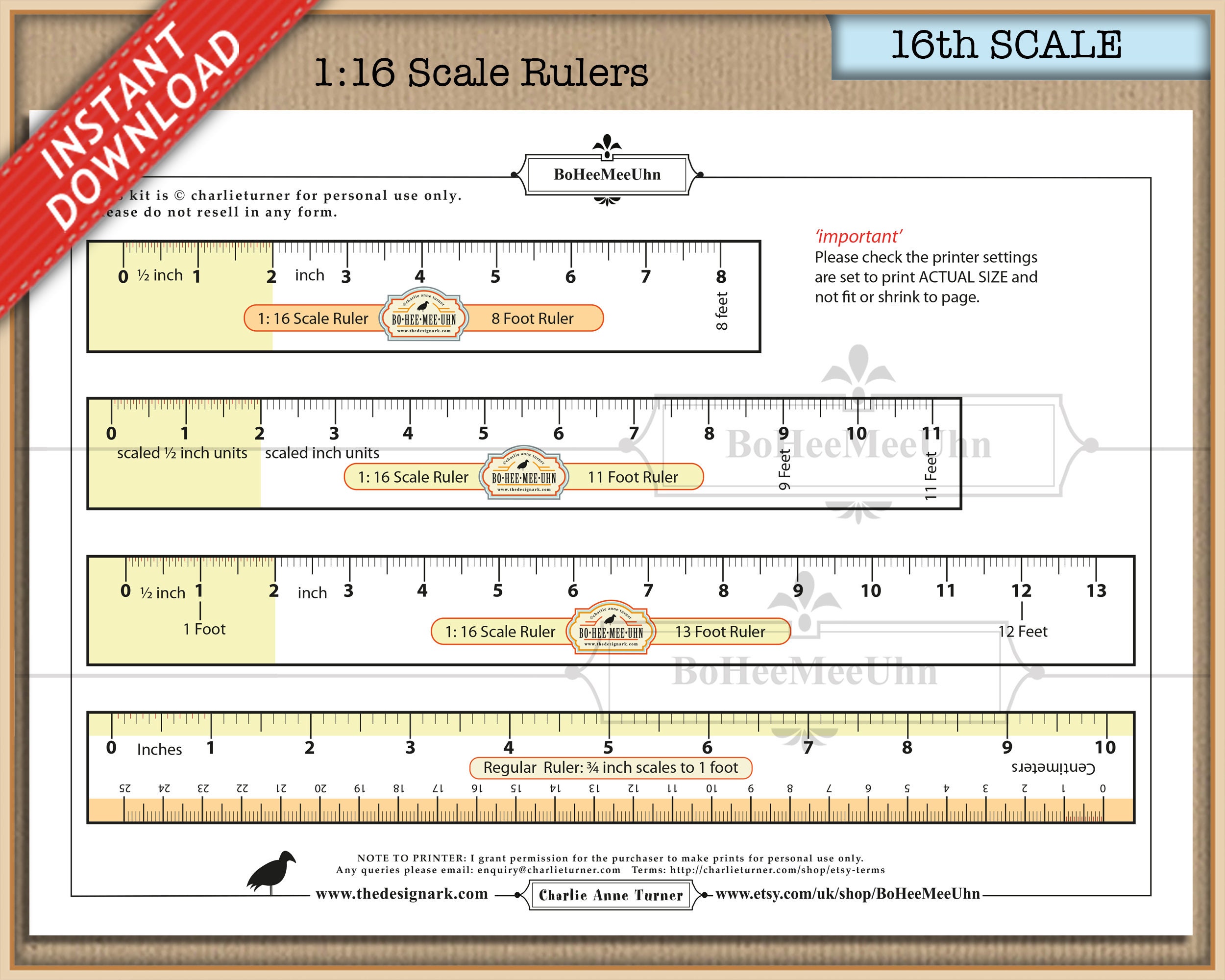 1/16th Scale Pretty Rulers. Different styles. Inches. Scaled | Etsy