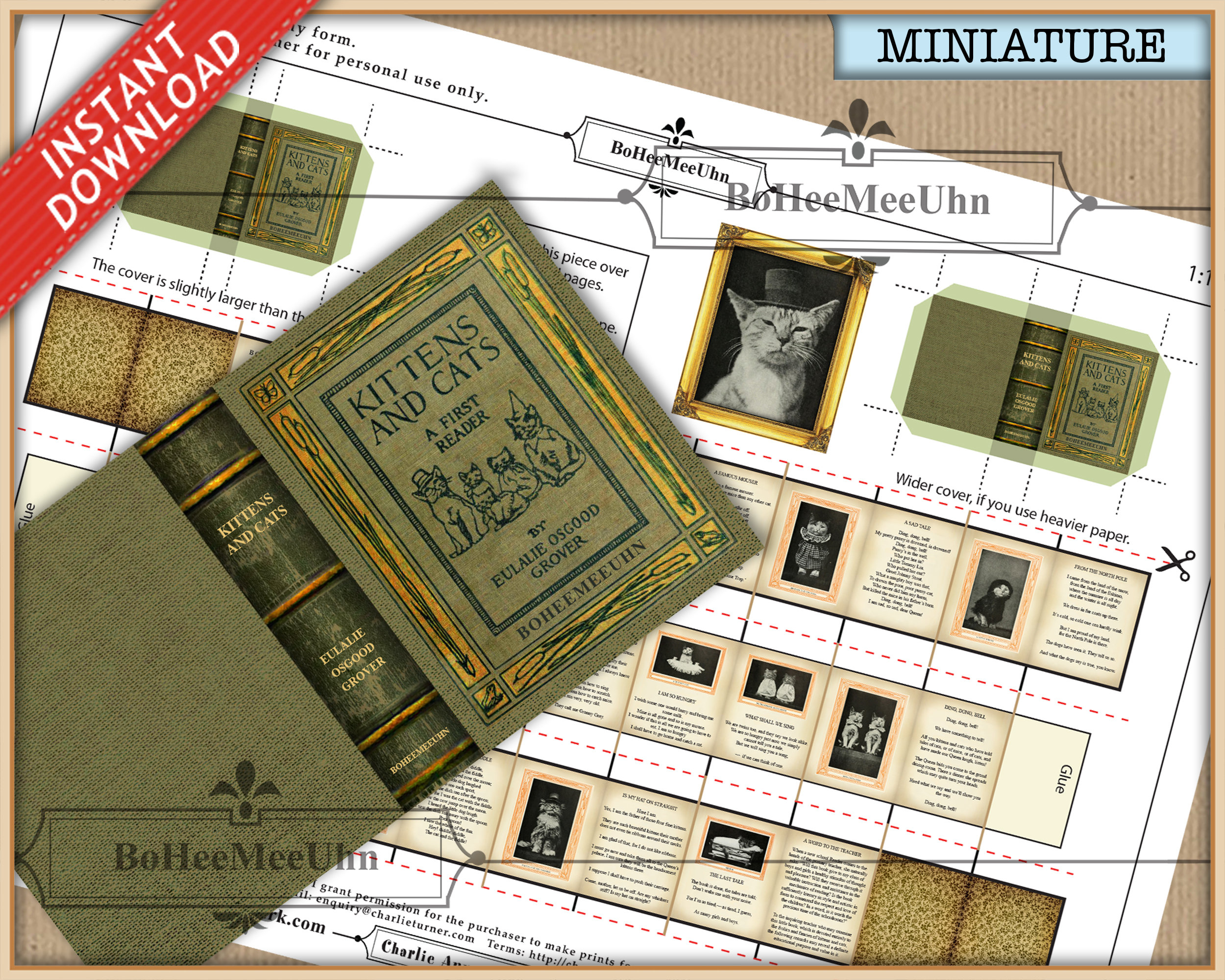 Miniature Openable 3 Scales Funny Cat Book. READABLE Instant - Etsy