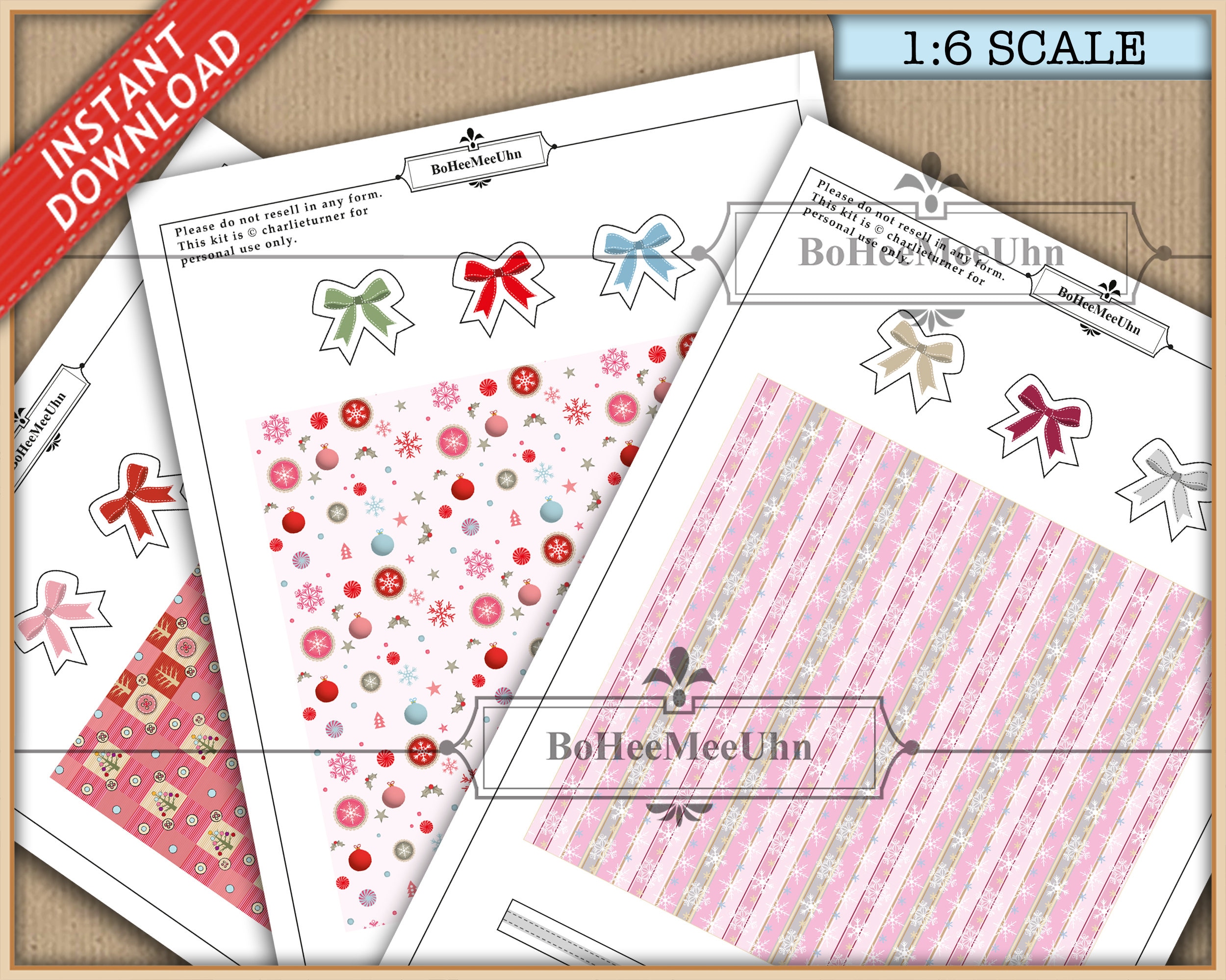 1:6 & 1/12 Scale Pink Wrapping Paper. Dollshouse. Set of 6 - Etsy