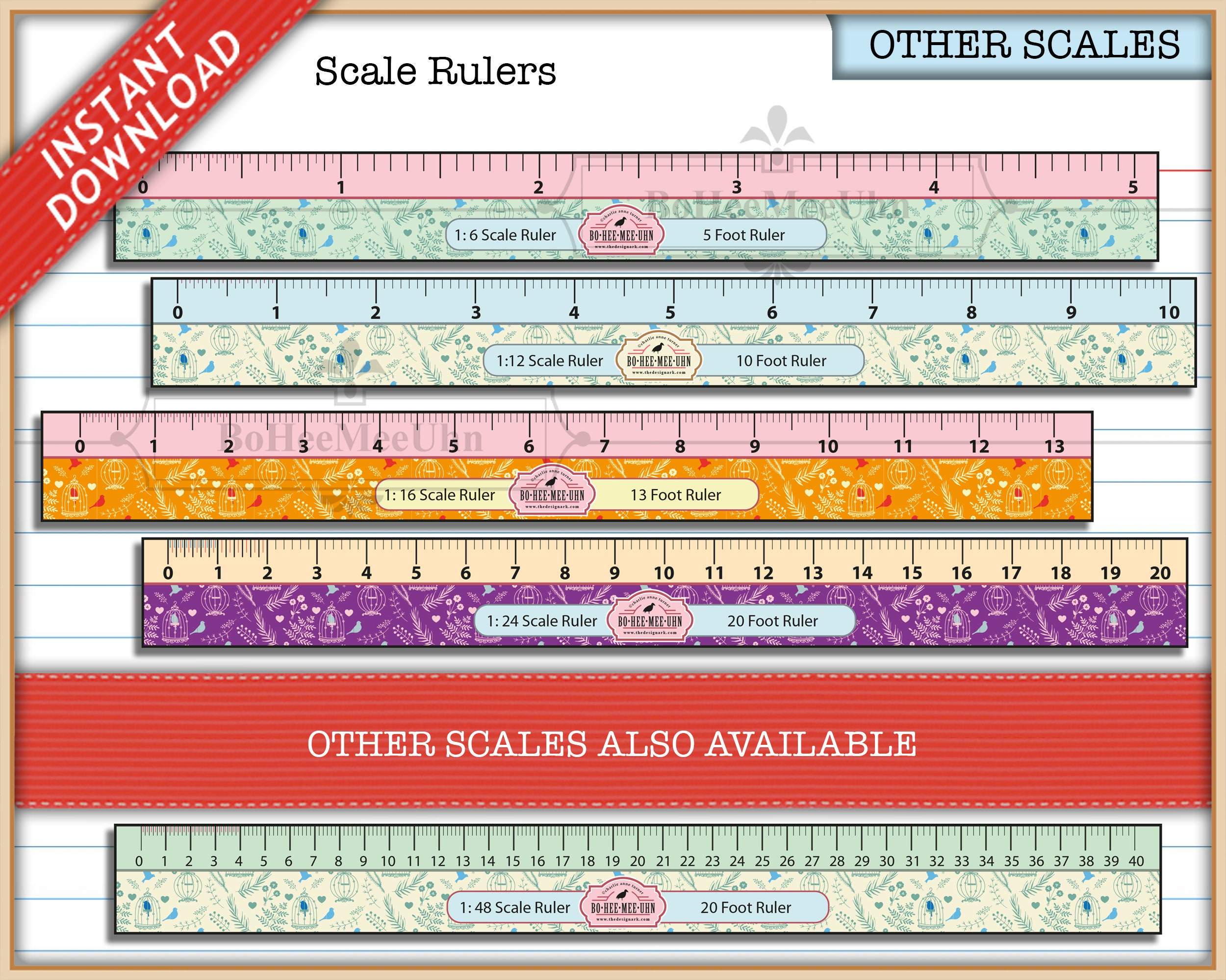 1 to 24 Scale Pretty Rulers. 9 Different Styles. Inches. - Etsy