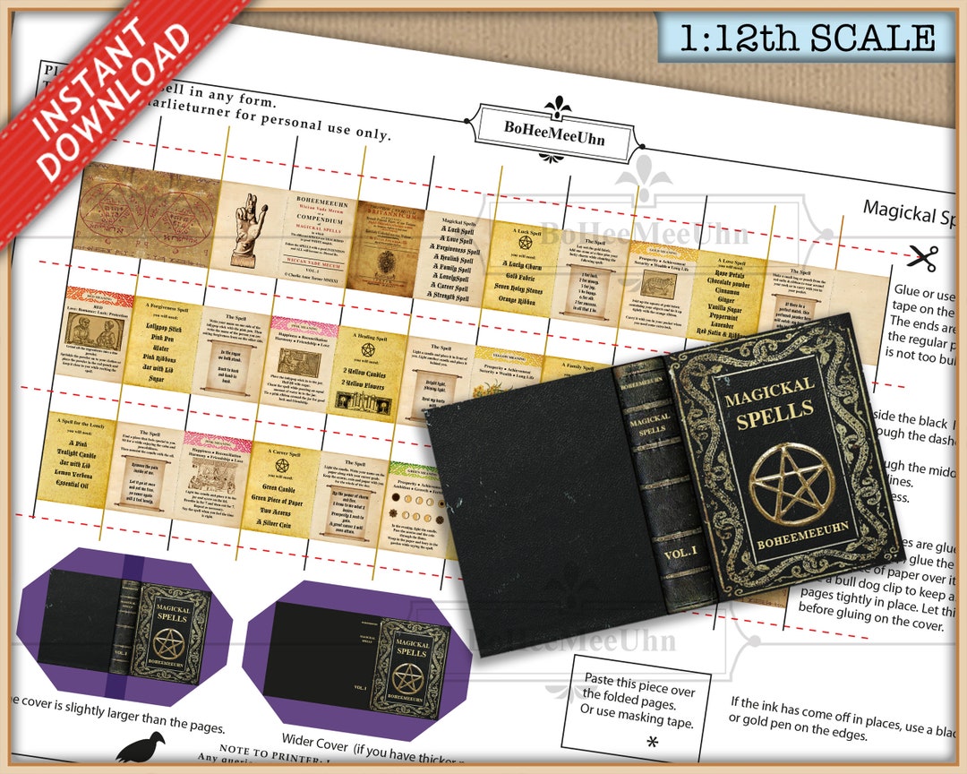 Magical Spells Dollhouse Miniature 2 Books. 4 Scales OPENABLE Miniature ...