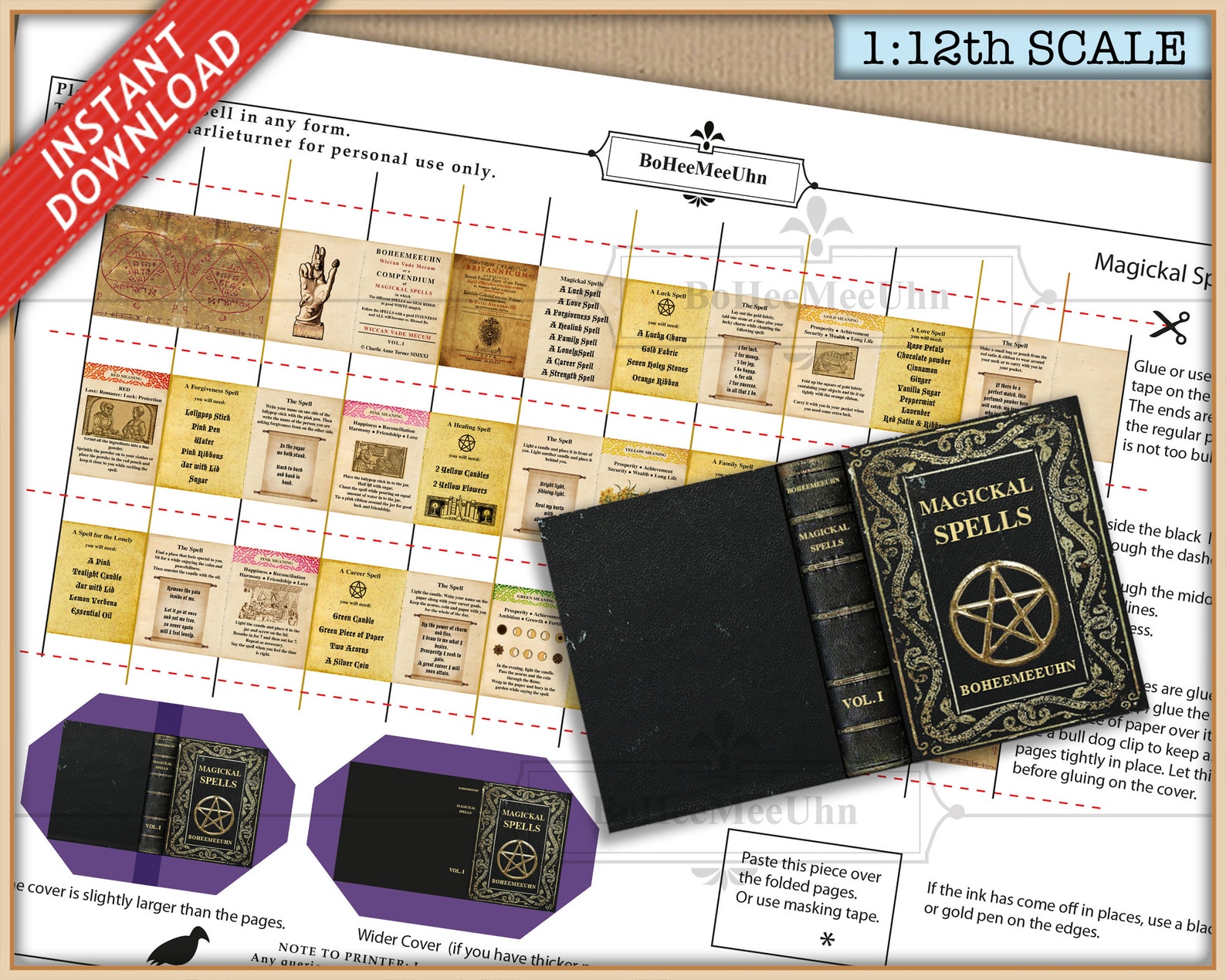 Magical Spells Dollhouse Miniature 2 Books. 4 Scales OPENABLE Miniature ...