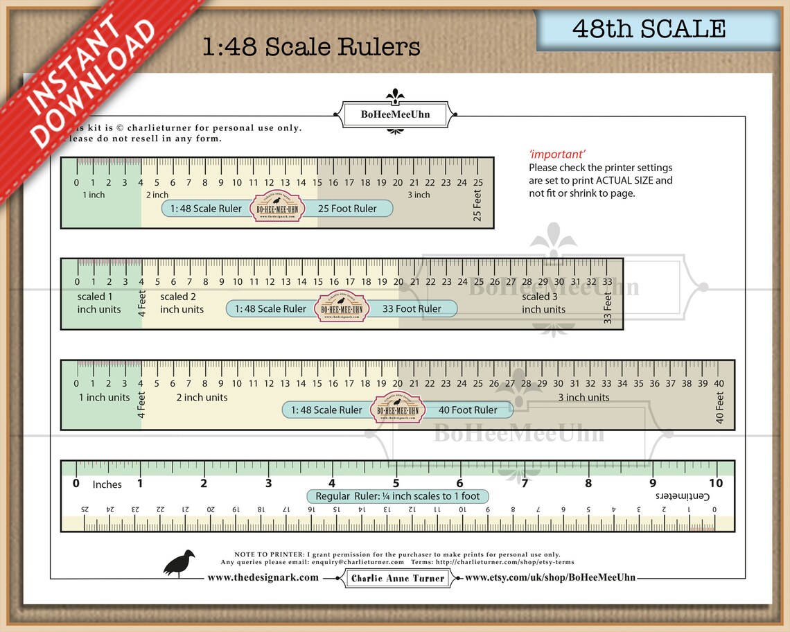 1/48th Scale Pretty Rulers. Different Styles. Inches. Scaled - Etsy