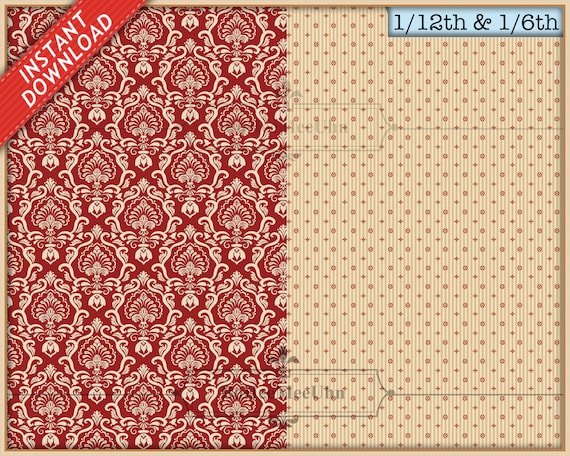 Red Fleur Dollhouse Victorian Repeat Patterned Wallpapers or - Etsy