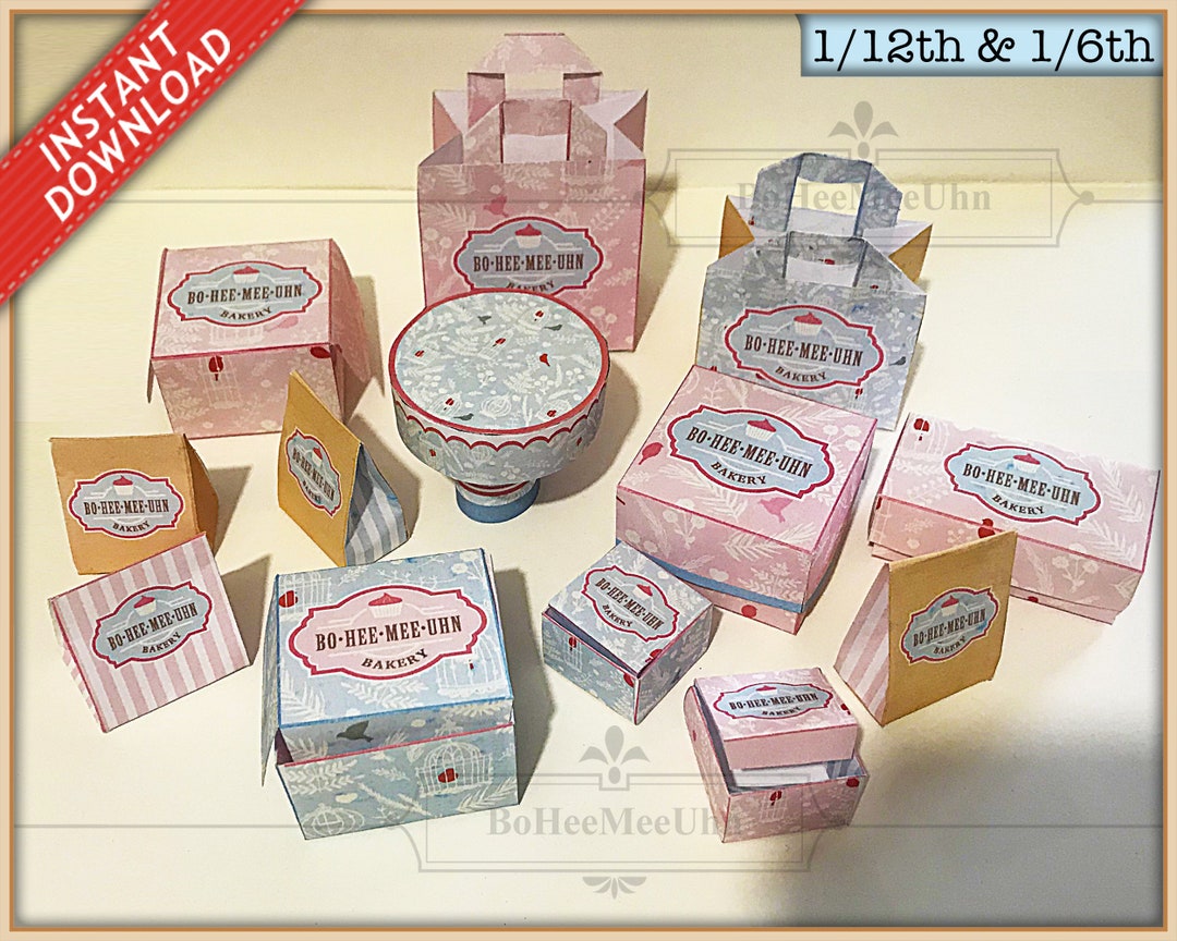 Miniature 1/12th and 1:6 2 Scales. Bakery, Cake Box Shop Boxes, Bags ...