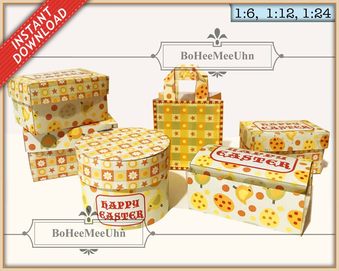 Easter Chick Eggs Bundle Gift Boxes With Lids, Shopping Bag, Round Box ...