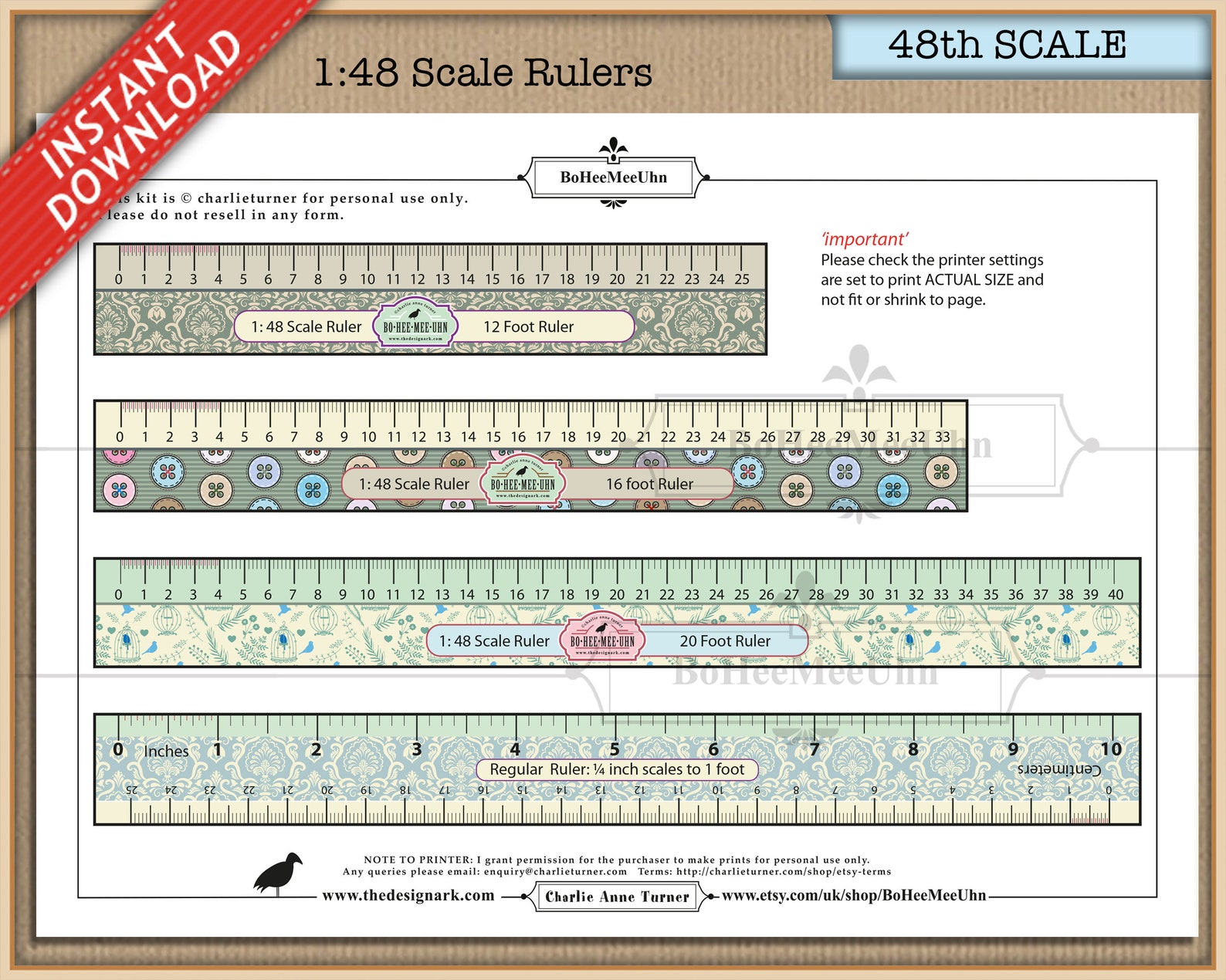 1 to 48 Scale Pretty Rulers. Different Styles. Inches. Scaled - Etsy