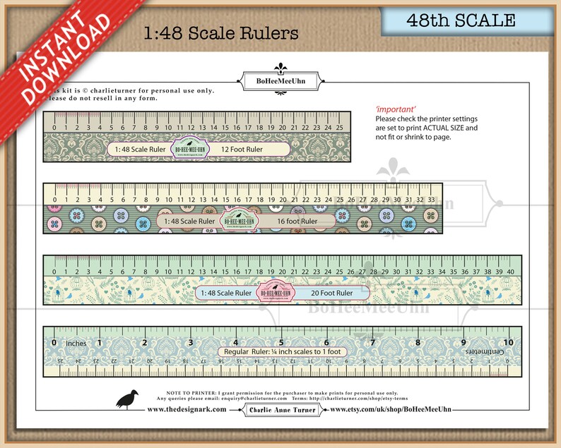 1 to 48 Scale Pretty Rulers. Different Styles. Inches. Scaled - Etsy