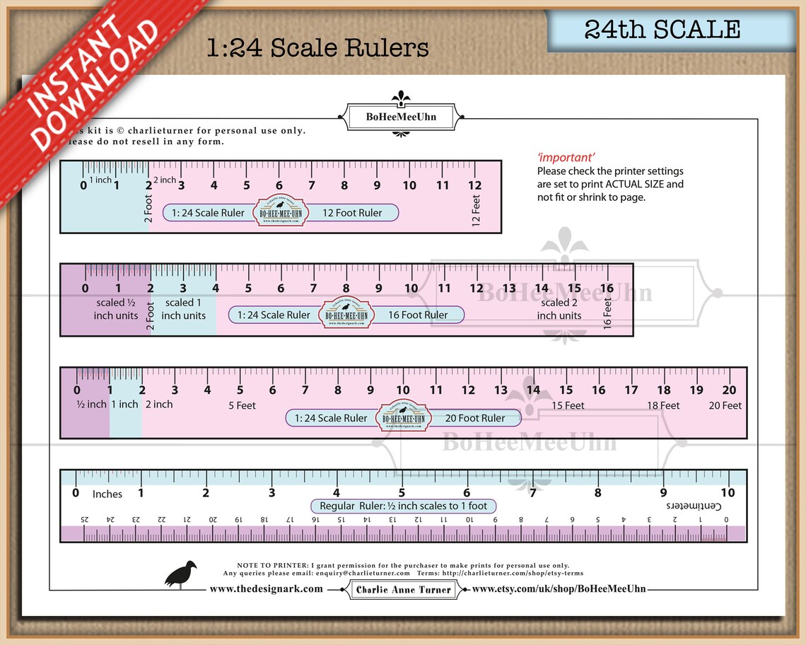 1 to 24 Scale Pretty Rulers. 9 Different Styles. Inches. - Etsy