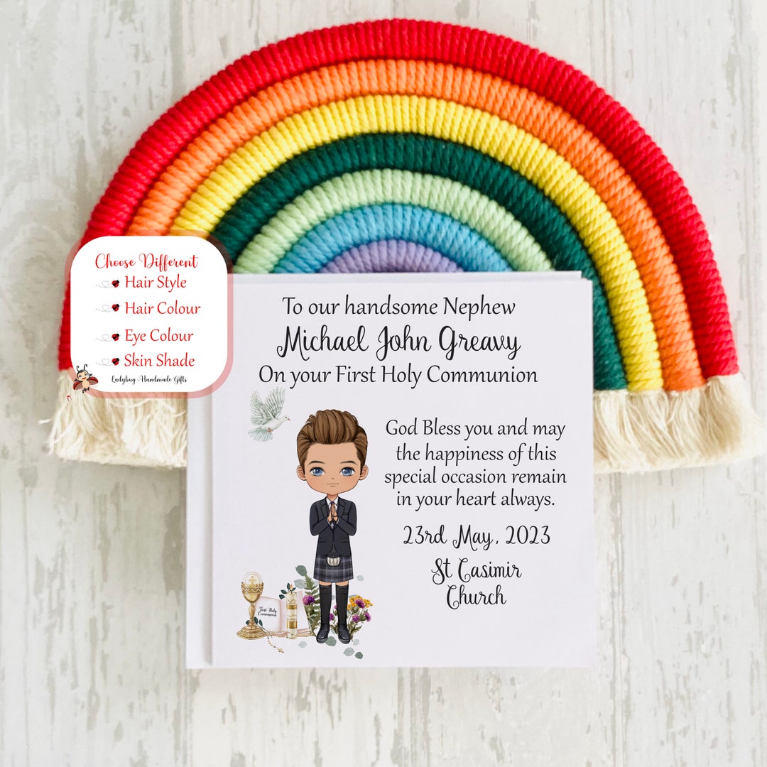 Personalised Communion Card Boy Design/first Holy Communion/grandson ...
