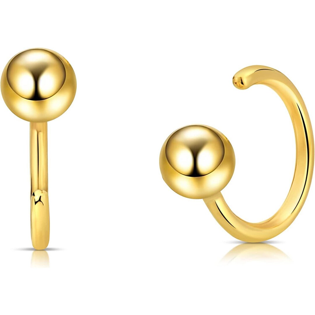 14k Yellow Gold Huggie Half Hoop Earrings Minimalist Tiny Cartilage ...