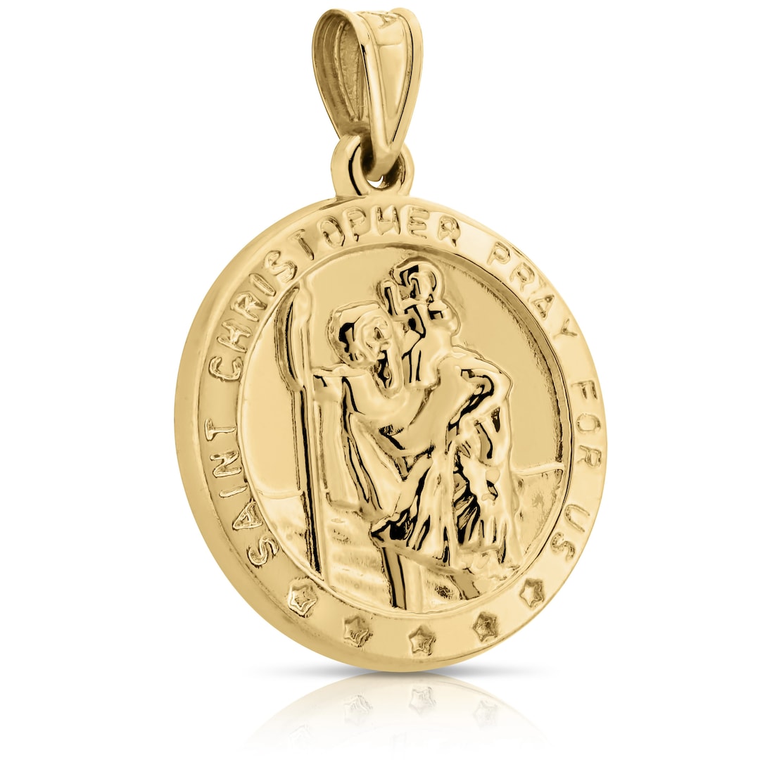 Art and Molly Real 14K Yellow Gold Round Saint Christopher Coin Medal ...