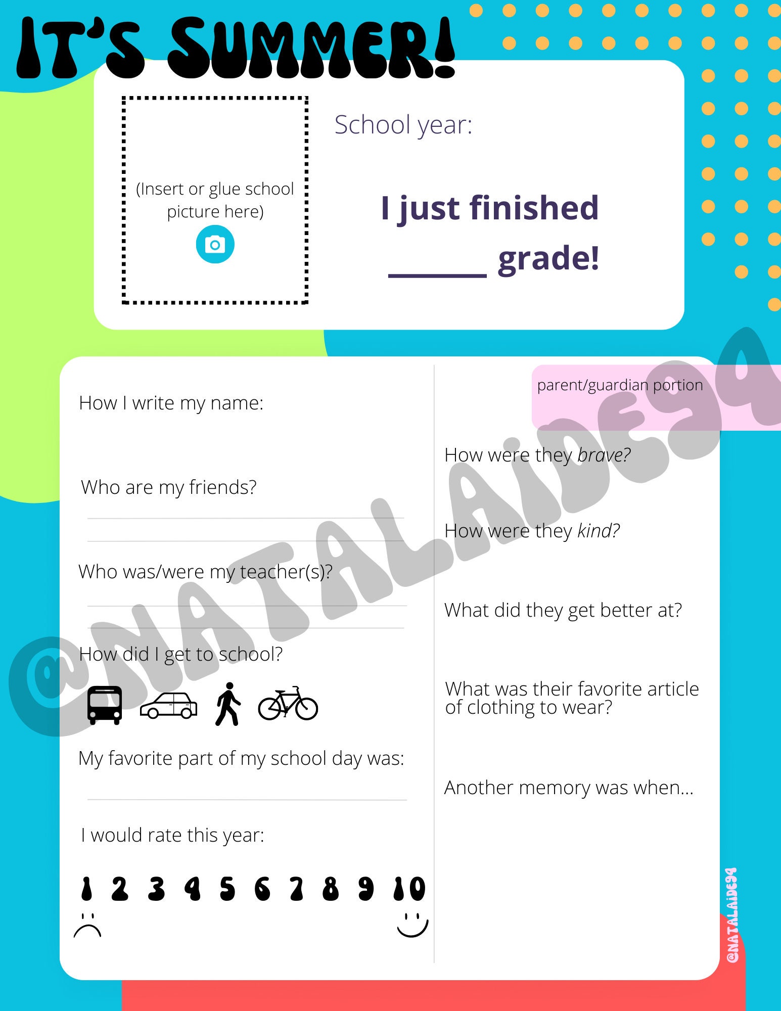 School Year Summary Sheet - Etsy