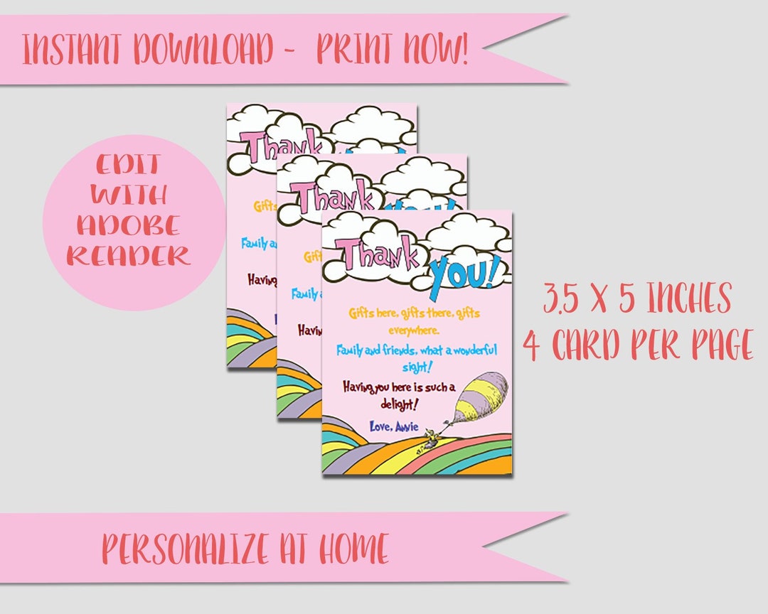 Oh the Places You'll Go Thank You Cards, Birthday, Graduation (editable ...