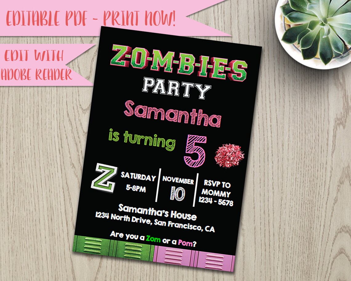Zombies / Invitation / Party / Printable / Supplies / Birthday - Etsy