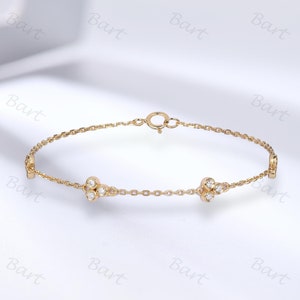 Mini Diamond Charm Bracelet, Tiny Bracelet Chain Flower Diamond ...
