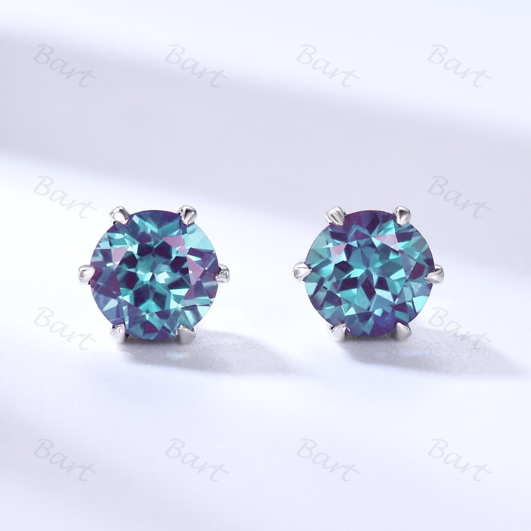 5mm Classic Round Alexandrite Earrings Solitaire Round Alexandrite ...
