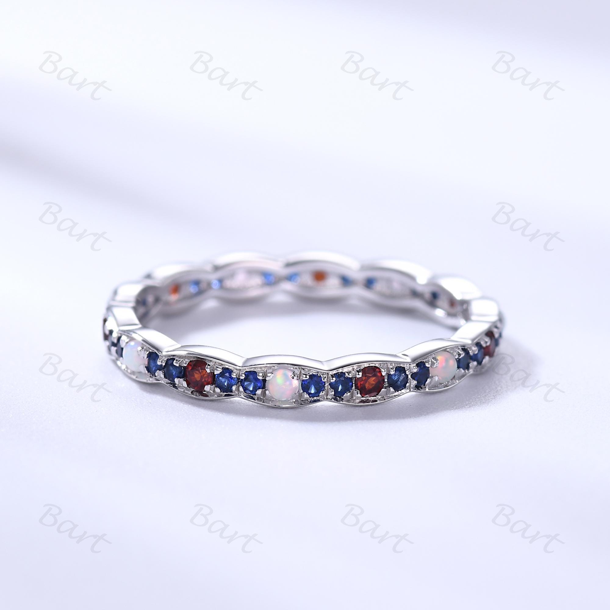 Opal, Garnet, Sapphire 14k Gold Wedding Band, Eternity Ring - Etsy