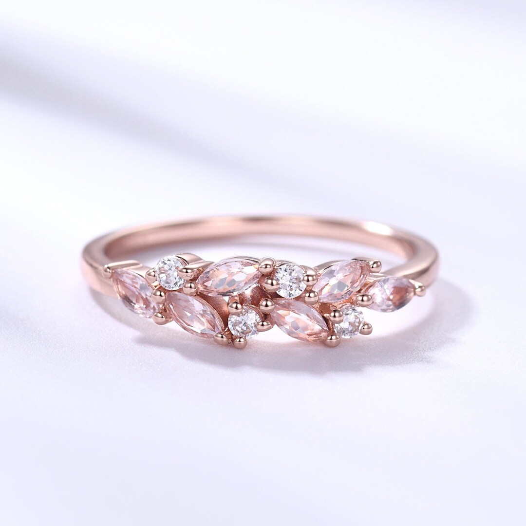 Vintage Morganite Cluster Ring: Marquise Moissanite, Rose Gold Wedding ...