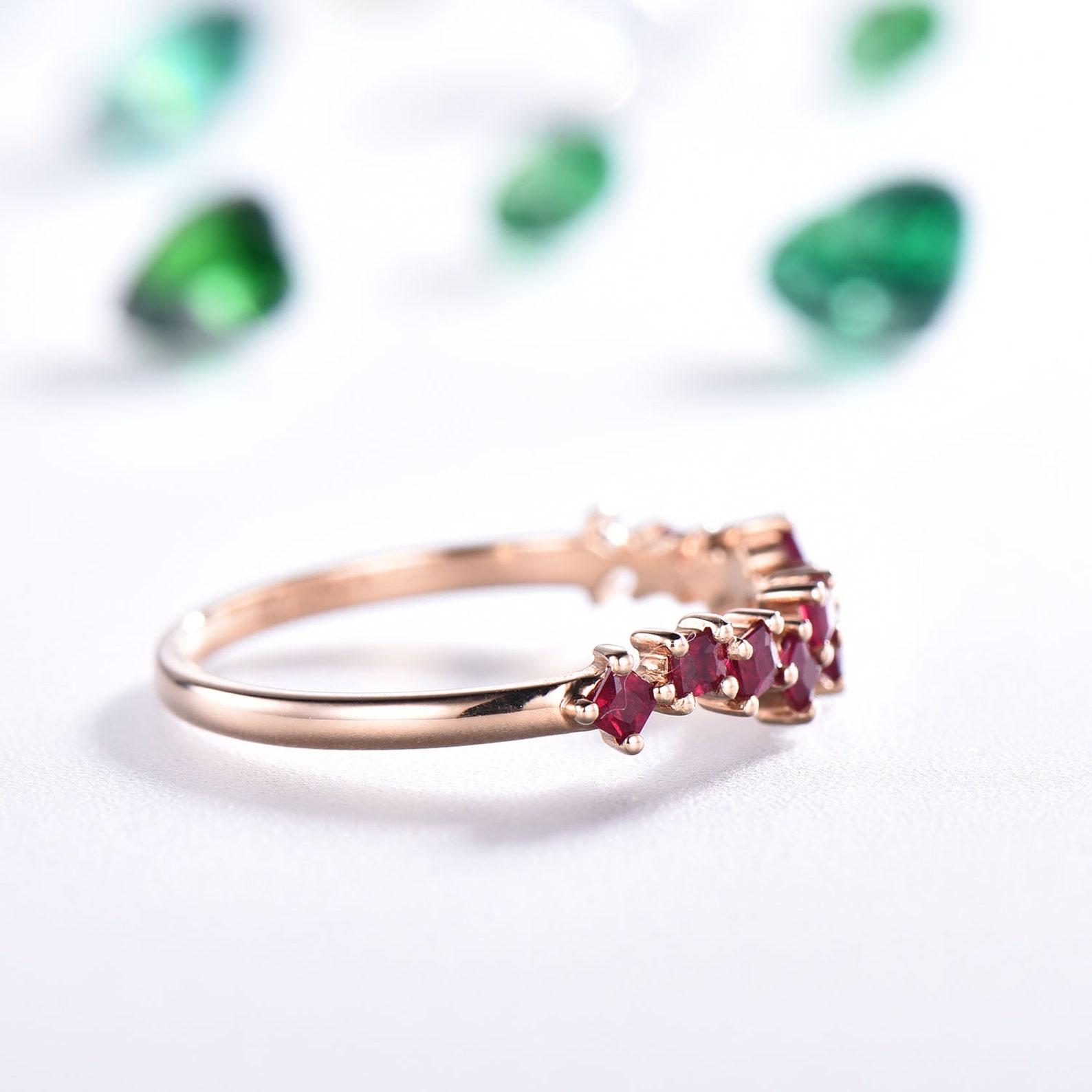 Princess Cut Ruby Wedding Band Rose Gold Square Red Gemstone - Etsy