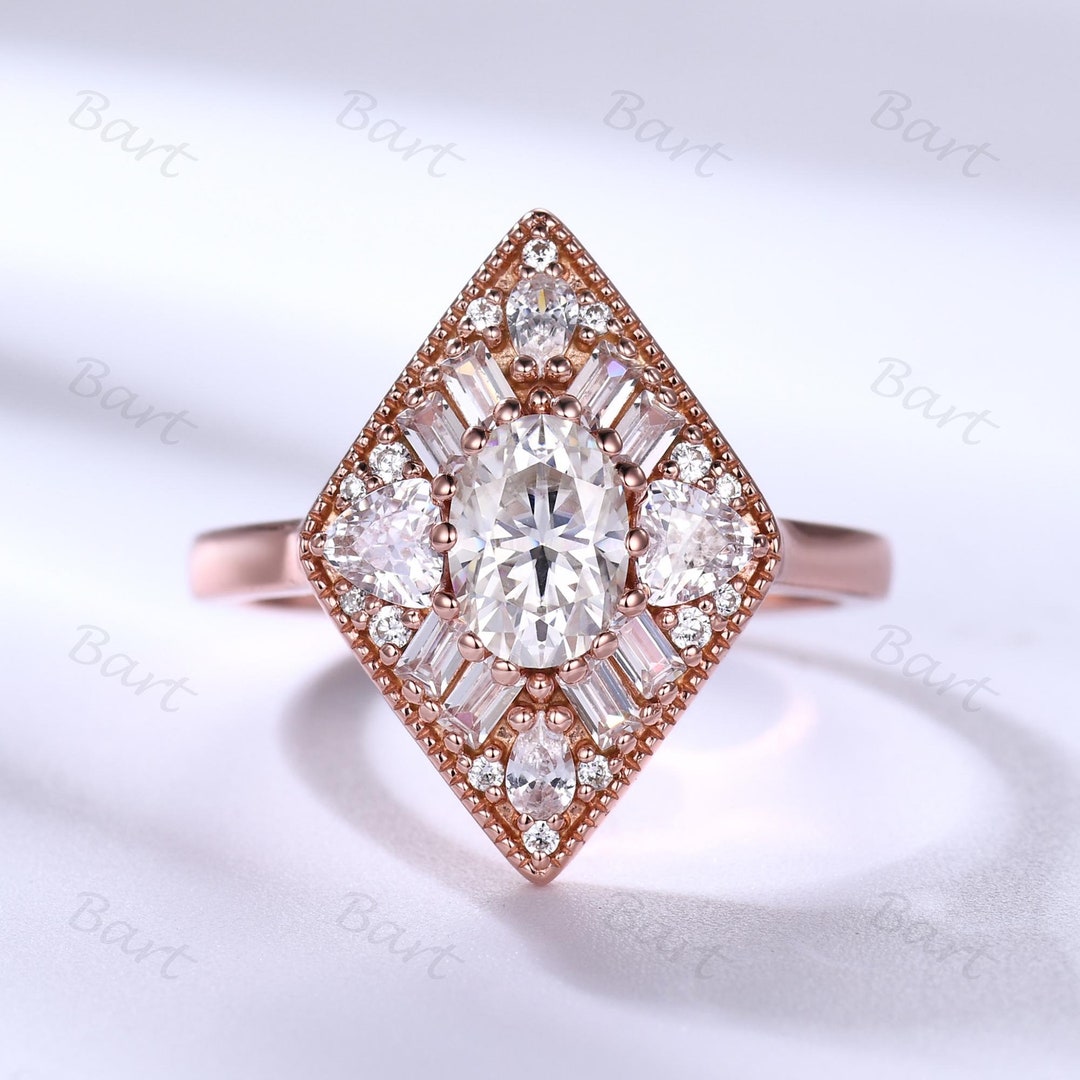 Lozenge Shape Ballerina Ring Oval Moissanite Mosaic Ring Rose Gold ...