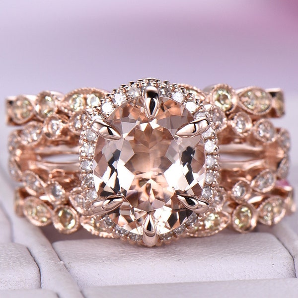 Morganite Engagement Ring Set - Etsy