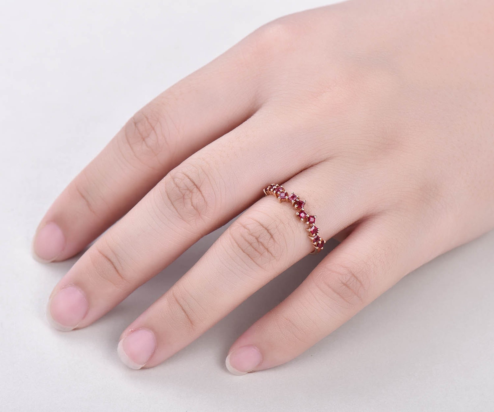Princess Cut Ruby Wedding Band Rose Gold Square Red Gemstone - Etsy