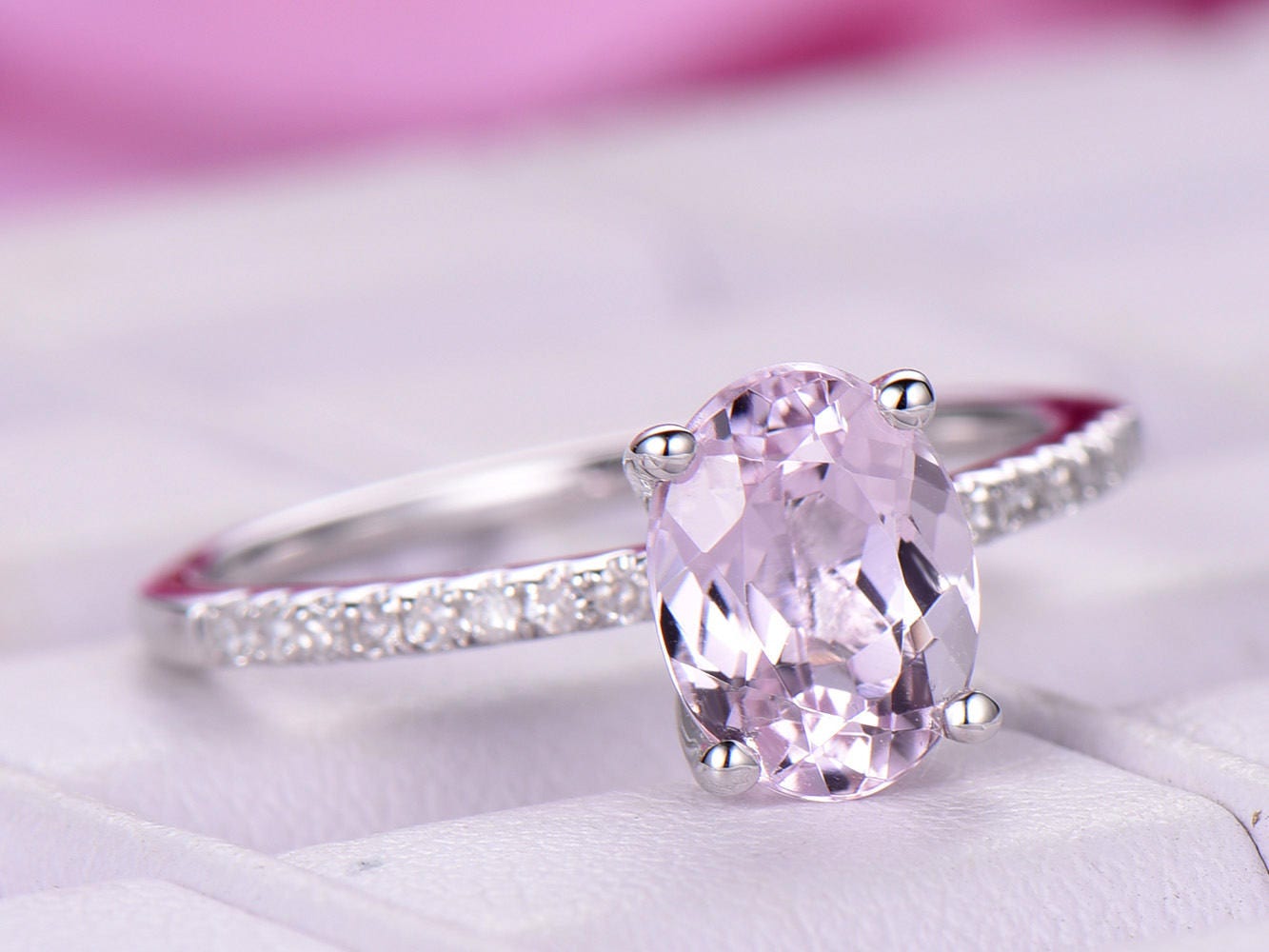 6x8mm Kunzite Engagement Ring/14k White Gold Diamond | Etsy