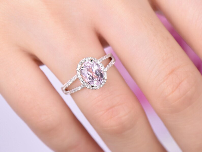 6x8mm Kunzite Engagement ring/14k White gold diamond | Etsy