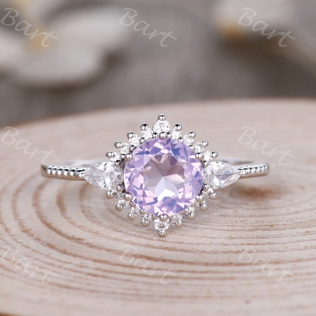 Unique Lavender Amethyst Engagement Ringmoissanite Cluster - Etsy