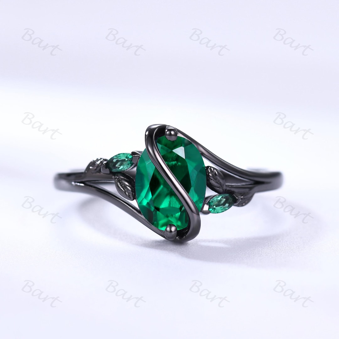 Oval Bypass Emerald Engagement Ring Nature Inspired Leaf Emerald ...