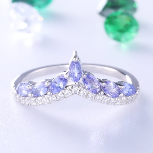 Art Deco Vintage Tanzanite Wedding Band/ Round and Marquise - Etsy