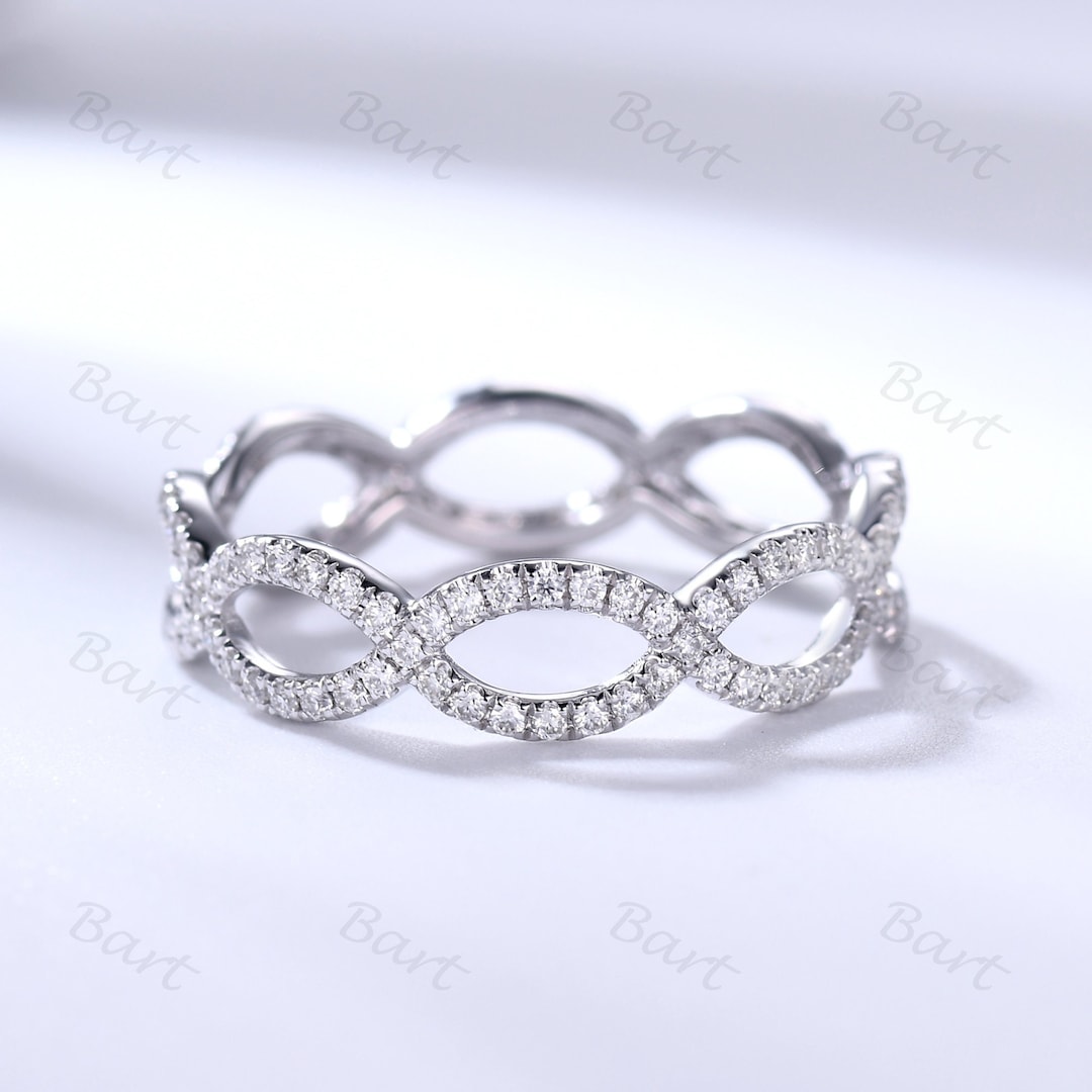 Full Eternity Round Moissanite Infinity Wedding Band Ring 10K White ...