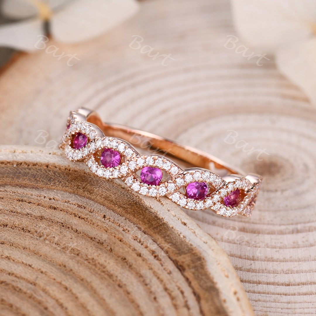 Infinity Women Wedding Band Natural Pink Sapphire Ring Diamond Solid ...