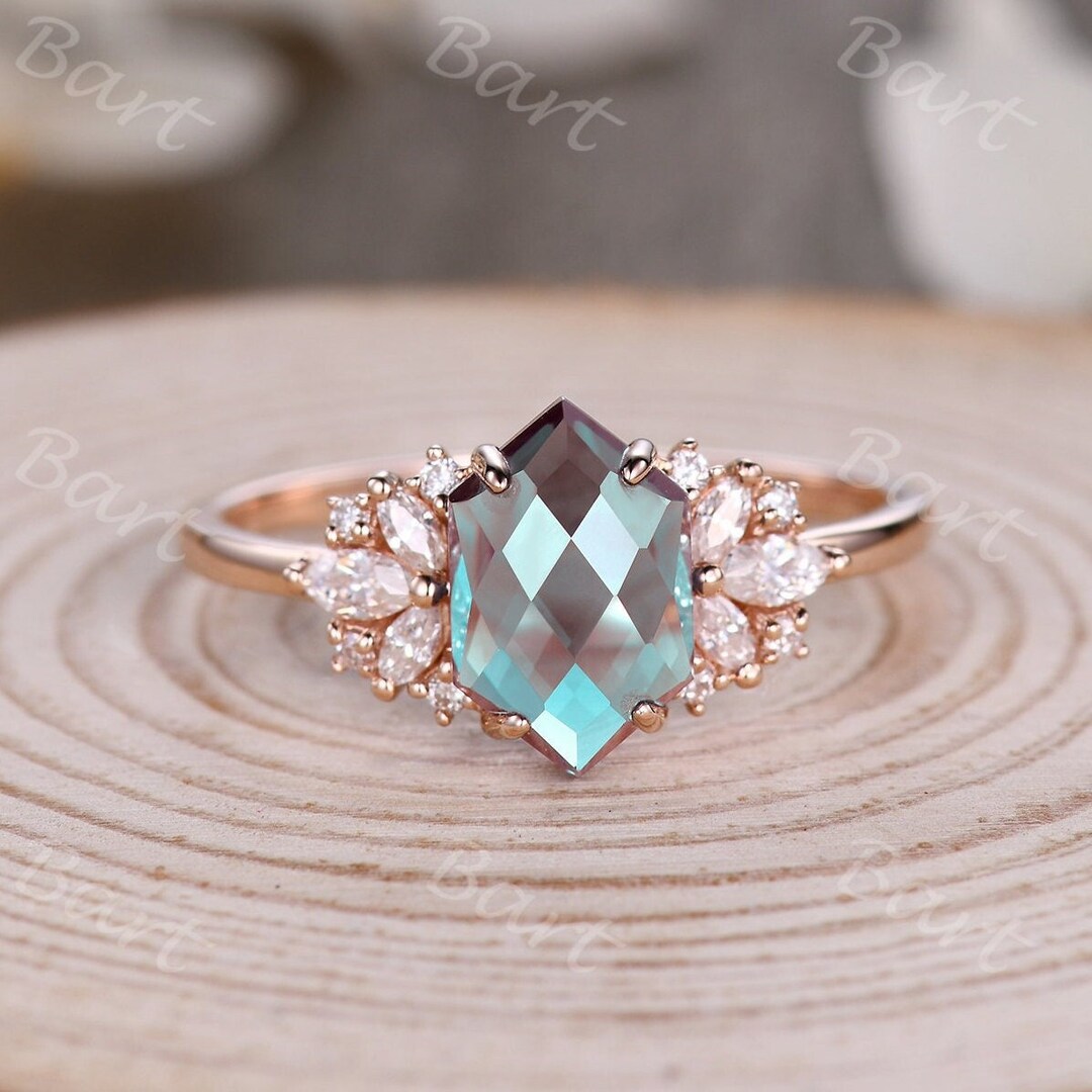 Vintage Alexandrite Women Promise Ring,hexagon Alexandrite Ring,rose ...