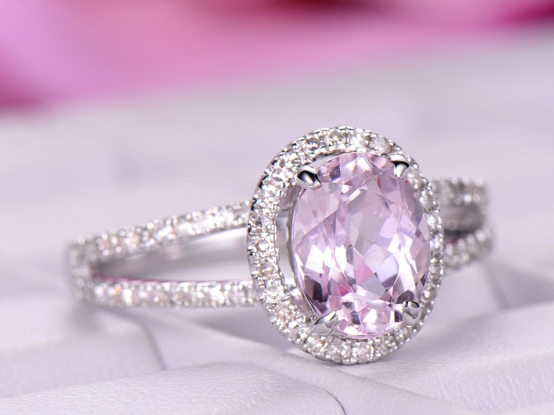 6x8mm Kunzite Engagement Ring/14k White Gold Diamond - Etsy