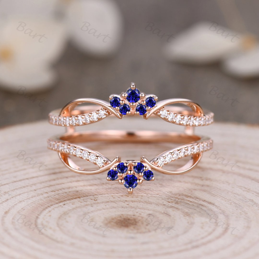 Blue Sapphire Diamond Enhancer Ring, Rose Gold Over Guard Band ...