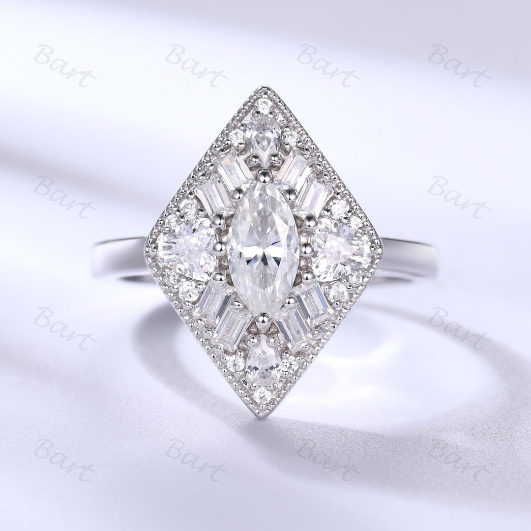 Lozenge Shape Ballerina Ring Vintage Marquise CVD Diamond Mosaic Ring ...