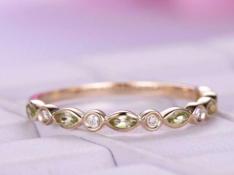 Marquise Peridot Alternate Moissanite Ring/14k Rose Gold/half - Etsy