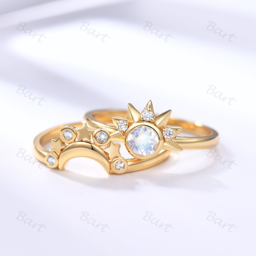 1/2pc Moon and Sun Ring Set Moonstone Couple Ring Set, Stars ...