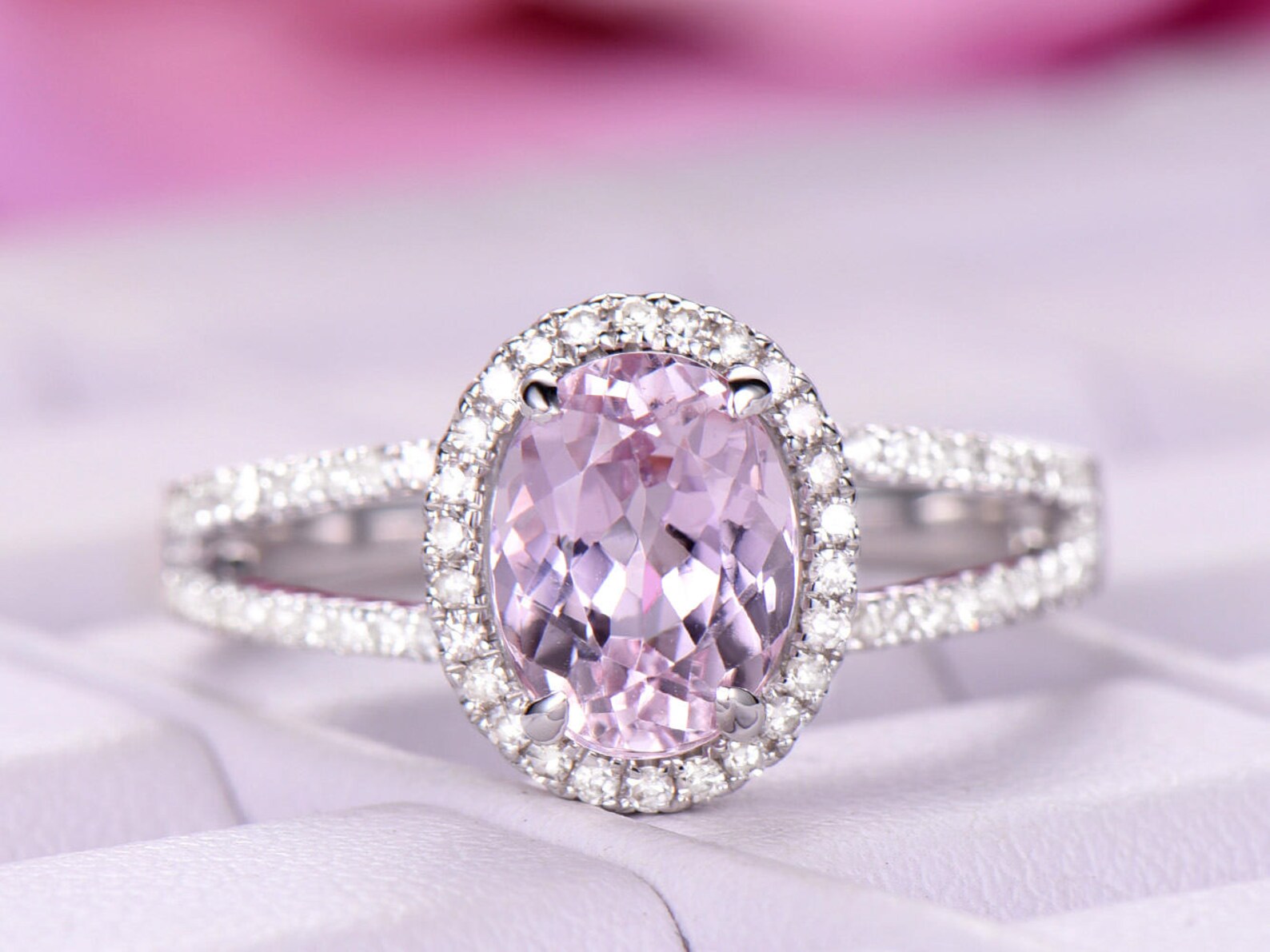 6x8mm Kunzite Engagement Ring/14k White Gold Diamond - Etsy