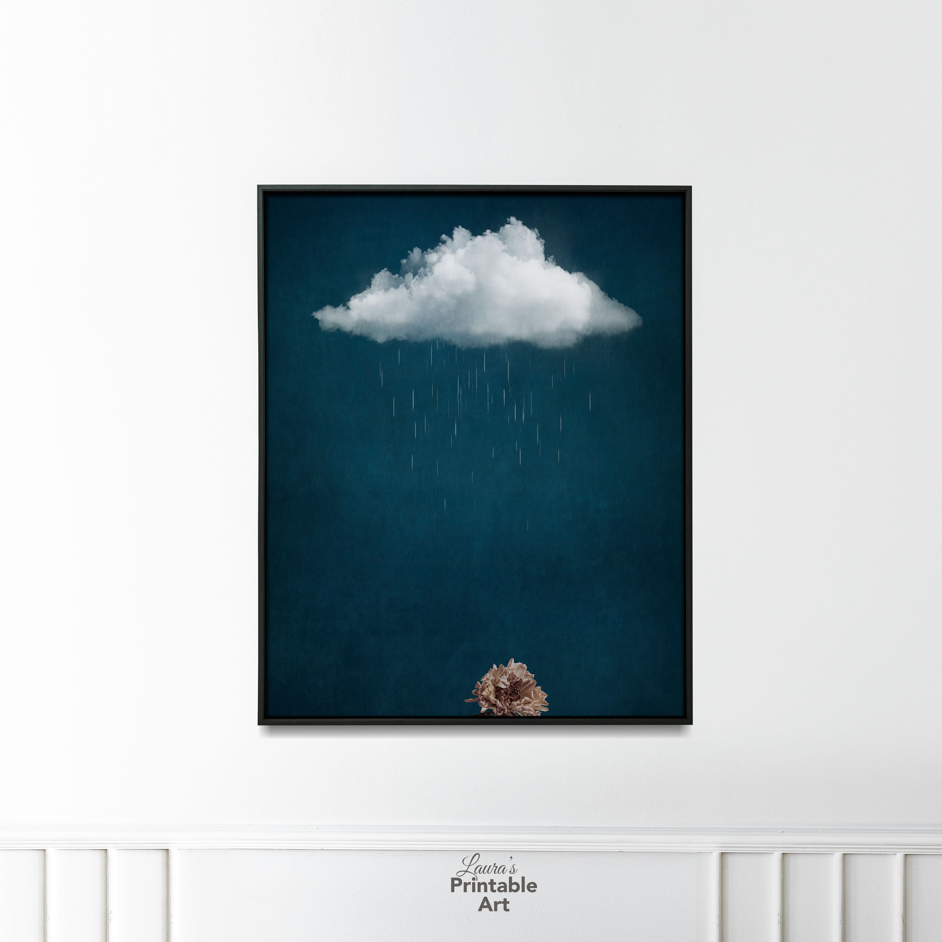 Rain Cloud Art, Dried Flower Art, Minimalist Cloud Print, Abstract Art ...