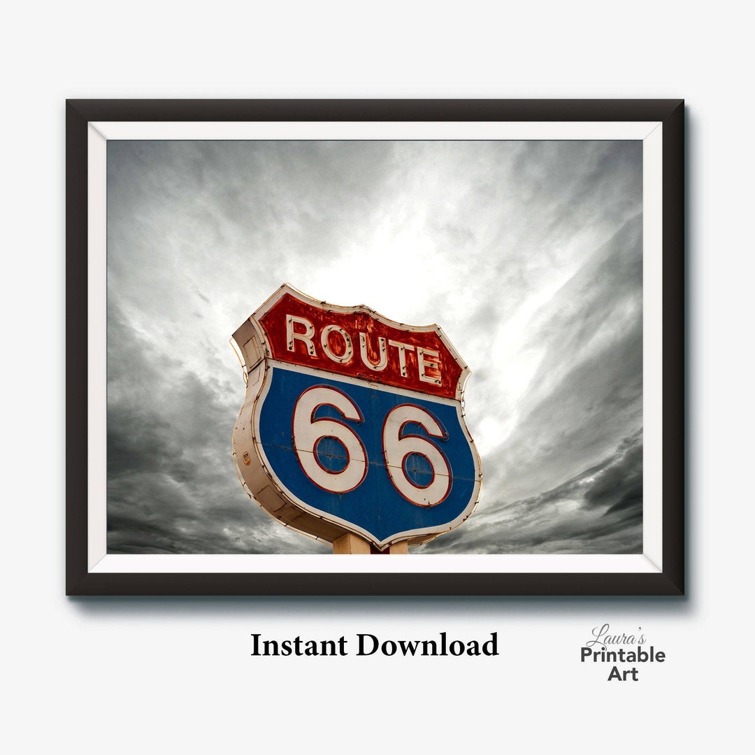 Iconic Route 66 Sign, Surreal Cloudy Sky, Black and White Wall Art ...