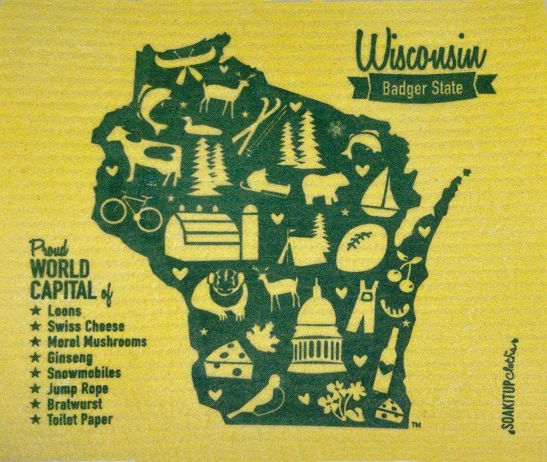 Wisconsin Map World Capital of Bratwurst, Toilet Paper, Jump Rope, Etc ...