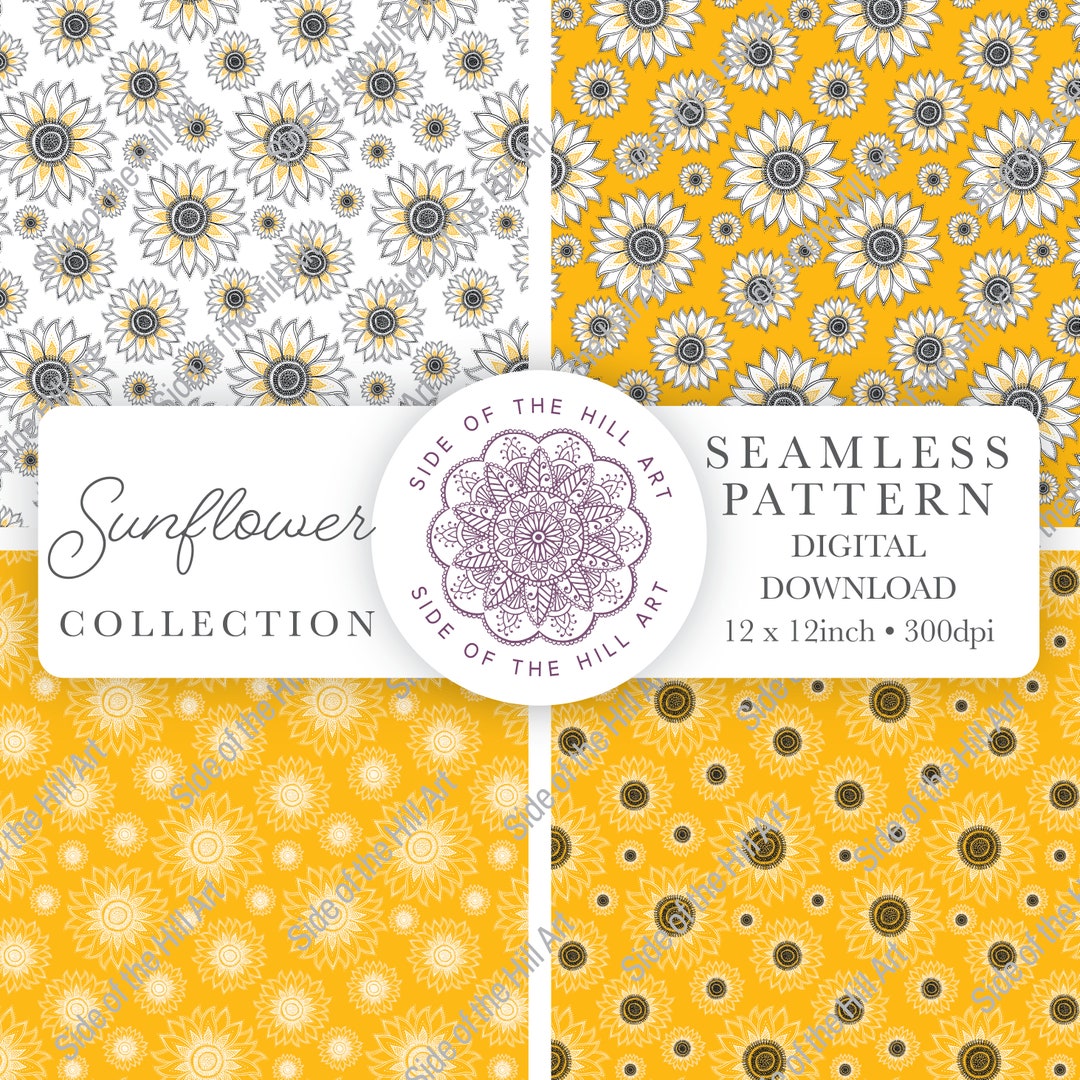 Sunflower Zentangle Hand Drawing Seamless Pattern Downloadable ...