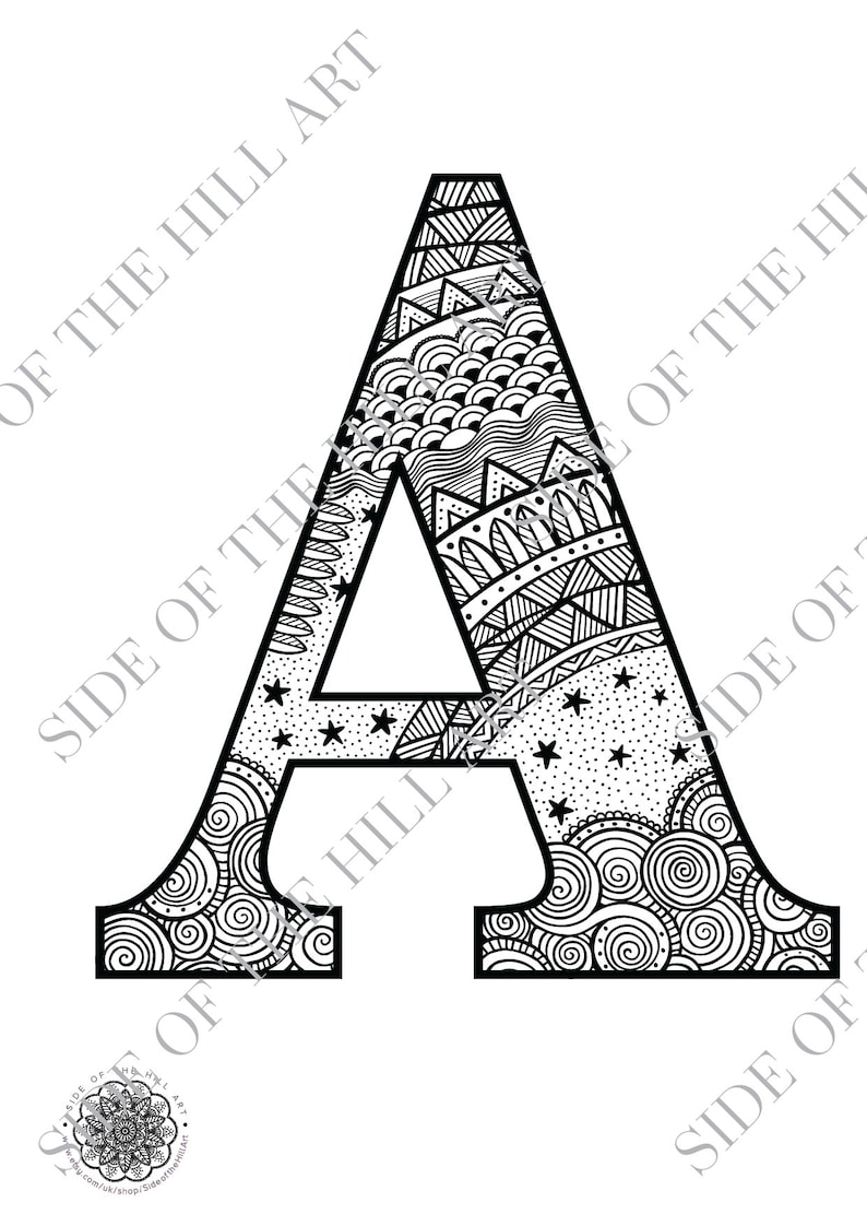 Alphabet Letter Initial Colouring Pages, Mindful Colouring, - Etsy