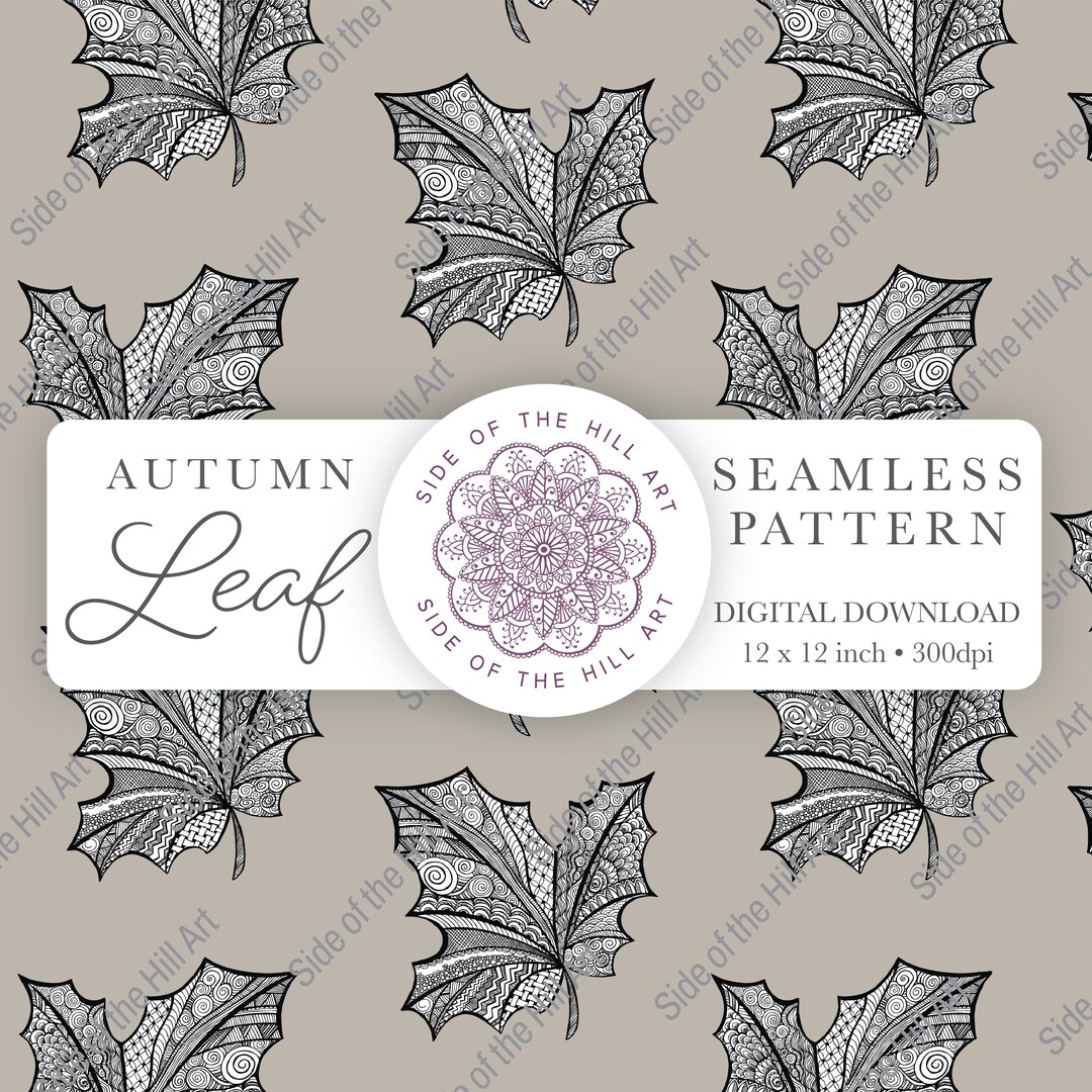 Autumn Leaf Zentangle Drawing Seamless Floral Pattern Downloadable ...
