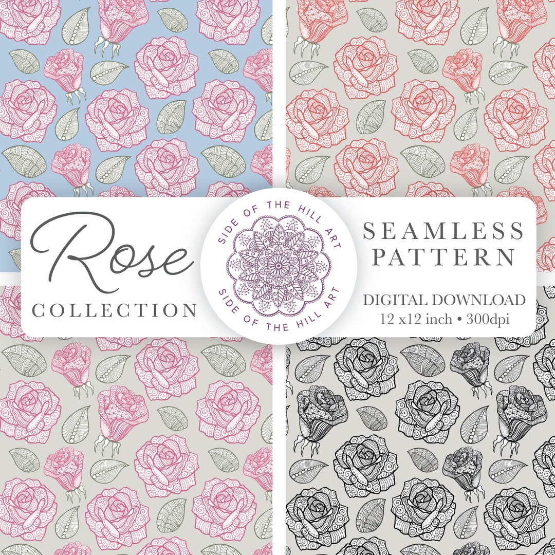 ROSE Zentangle Drawing Seamless Floral Pattern Downloadable Printable ...